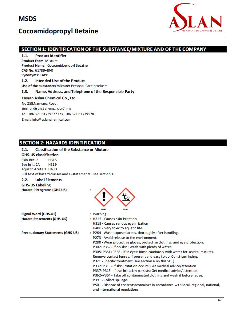 Products > Cocamidopropyl Betaine_Aslan-Manufacturing Surfactants.