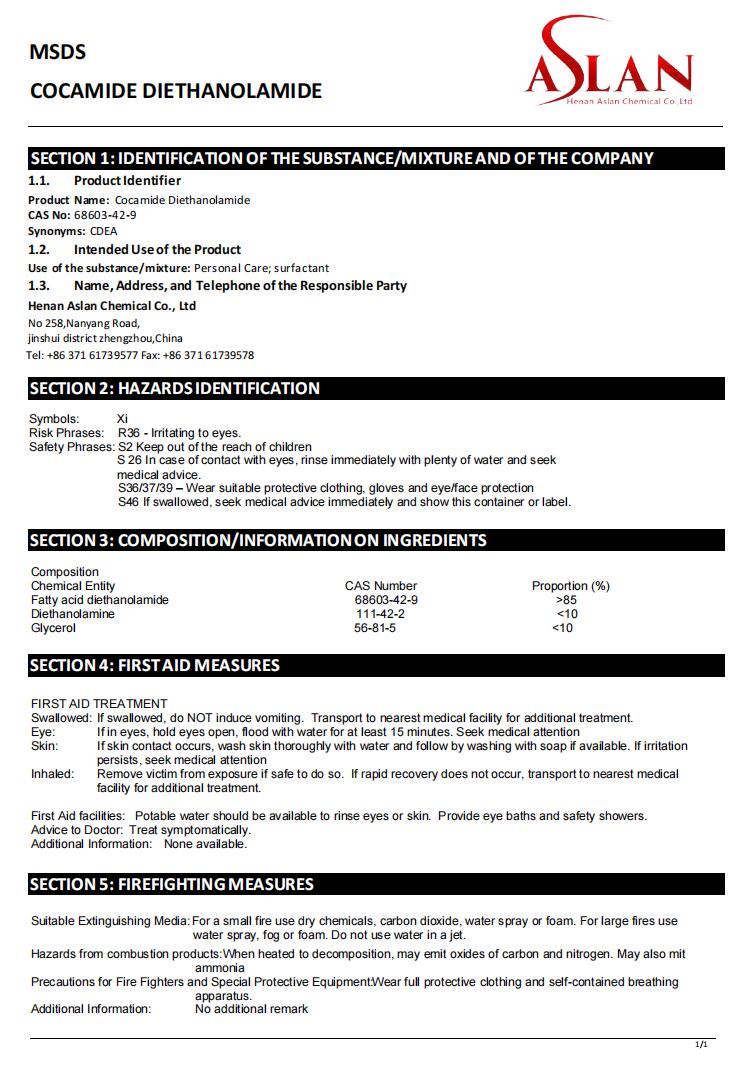 Products > Cocamide Diethanolamine_Aslan-Manufacturing Surfactants.