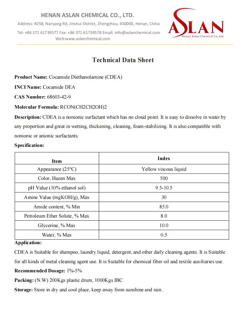 Products > Cocamide Diethanolamine_Aslan-Manufacturing Surfactants.